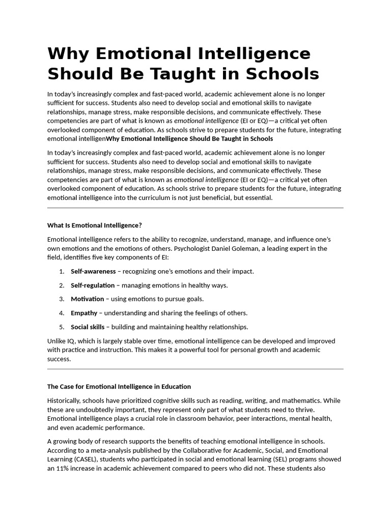 Teaching Emotional Intelligence in Schools | PDF | Emotional ...