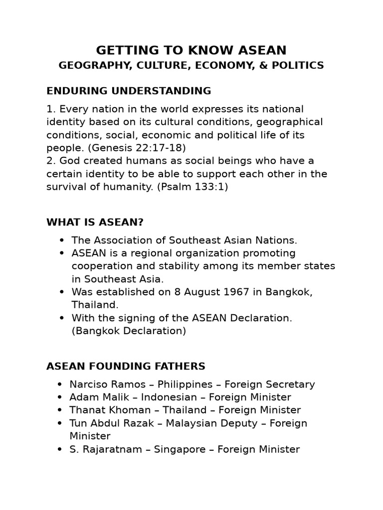 Getting To Know Asean | PDF | Southeast Asia | Global Politics