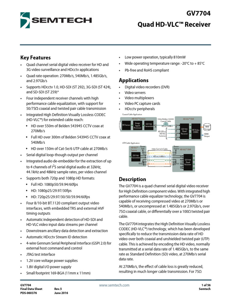 GV7704 Final Data Sheet Rev5 | PDF | Video | Cable Television