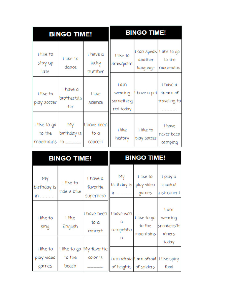Bingo Time All About You 6 Ano | PDF