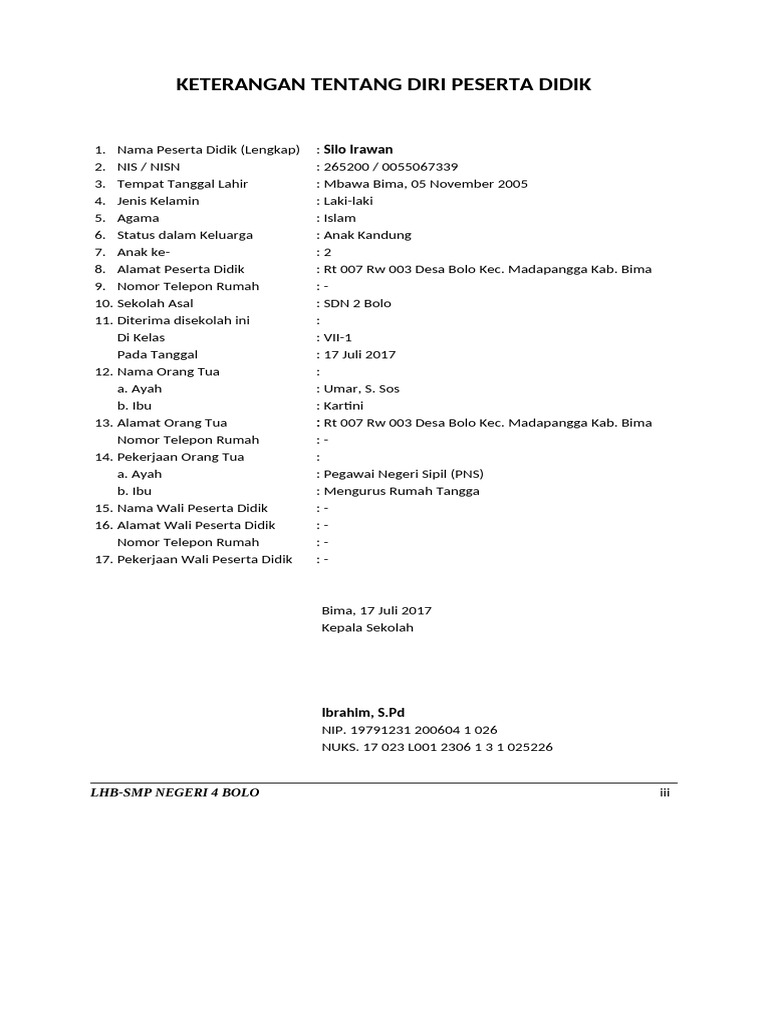 Biodata Silo SMP | PDF
