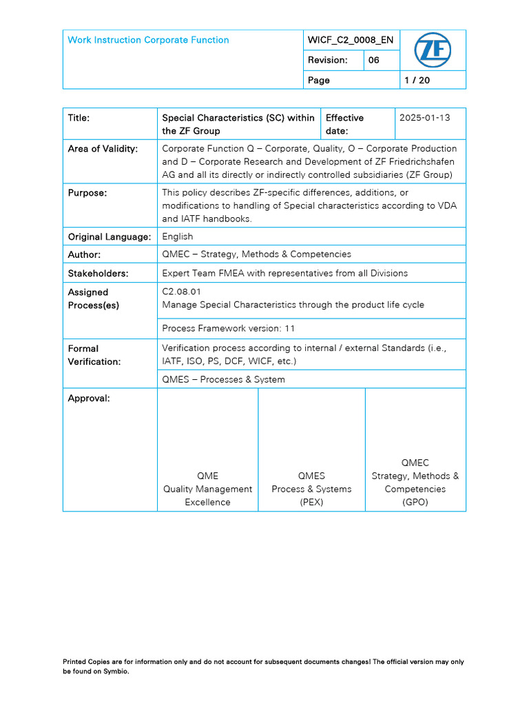 WIFC C2 0008 - Special Characteristics - SC - of The ZF Group ...