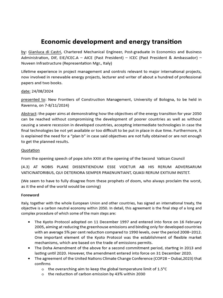 Economic Development and Energy Transition | PDF | Nuclear Reactor ...