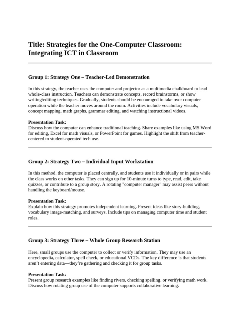 Reading One Computer Classroom | PDF | Worksheet | Educational Technology