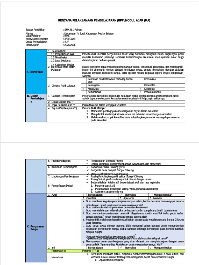 Contoh RPP Deep Learning IPAS Fase E | PDF