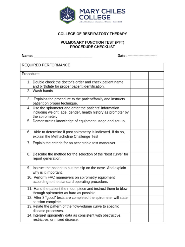 PFT Competency Checklist (1) | PDF