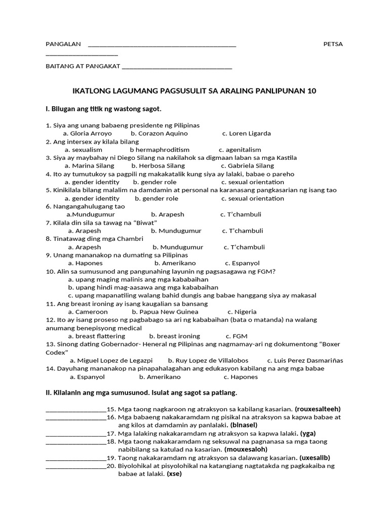 3rd Periodical Test Ap10 | PDF