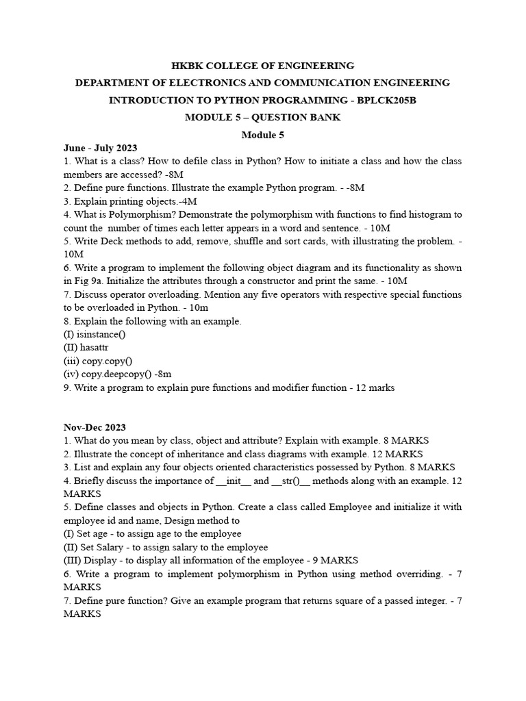 Module 5 - Question Bank - Dr. Sanjana | PDF | Method (Computer Programming) | Class (Computer ...