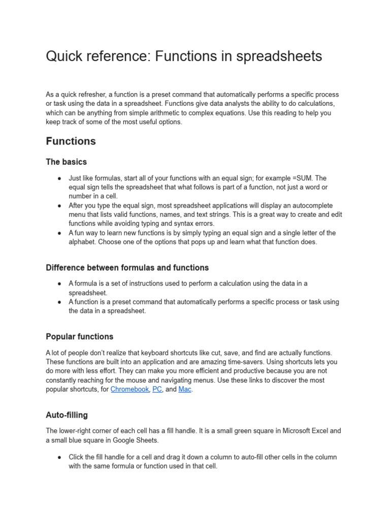 Functions in Spreadsheets | PDF | Spreadsheet | Software Engineering