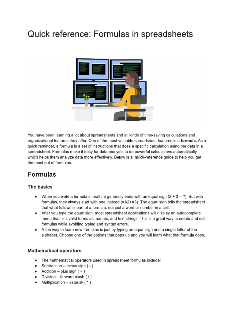Formulas in Spreadsheets | PDF