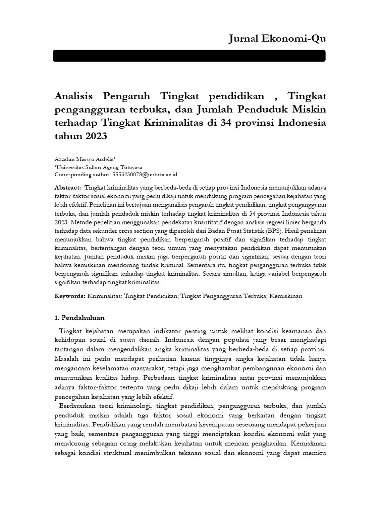 Pengaruh Pendidikan dan Kemiskinan Terhadap Kriminalitas | PDF