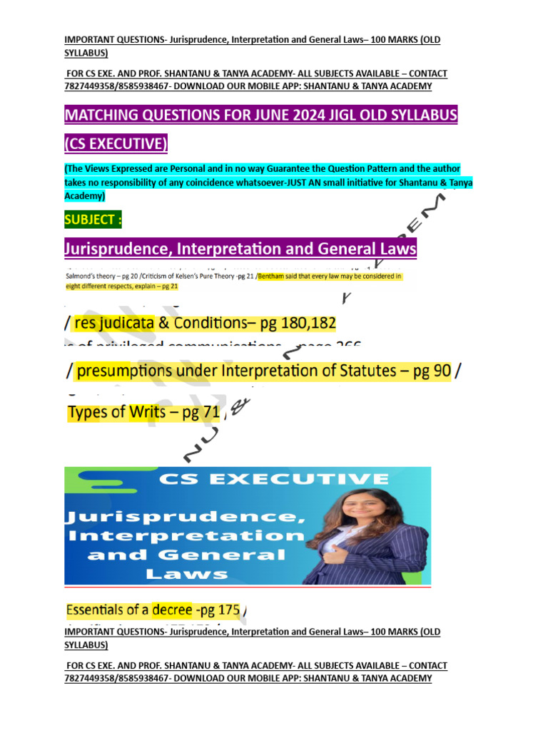 Matching Questions For June 2024 Jigl Old Syllabus | PDF
