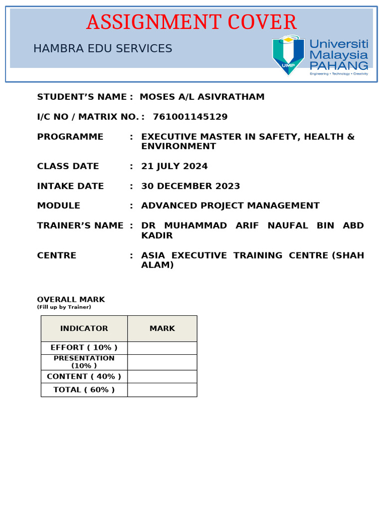 Cover Assignment Emshe - Advance Project Management | PDF | Software ...