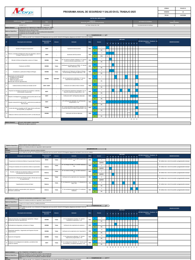 PR-SST-01,02,03 Programa Anual SST 2025 - v.2 | PDF | Seguridad y salud ocupacional
