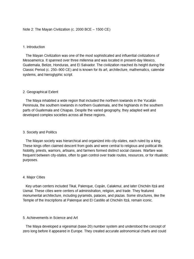 The Mayan Civilization (C. 2000 BCE - 1500 CE) | PDF | Maya ...