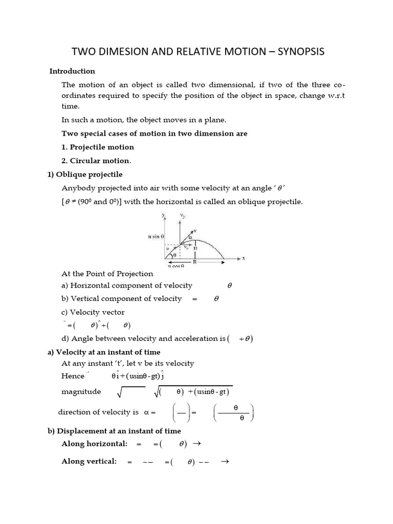 2-d and Relative Motion - Synopsis | PDF | Euclidean Vector | Rotation