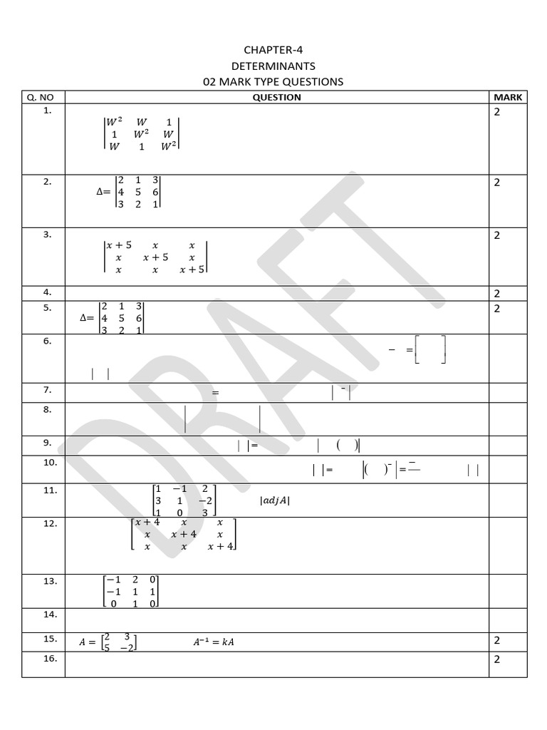 2 Marks Type (Determinants) | PDF | Determinant | Matrix (Mathematics)