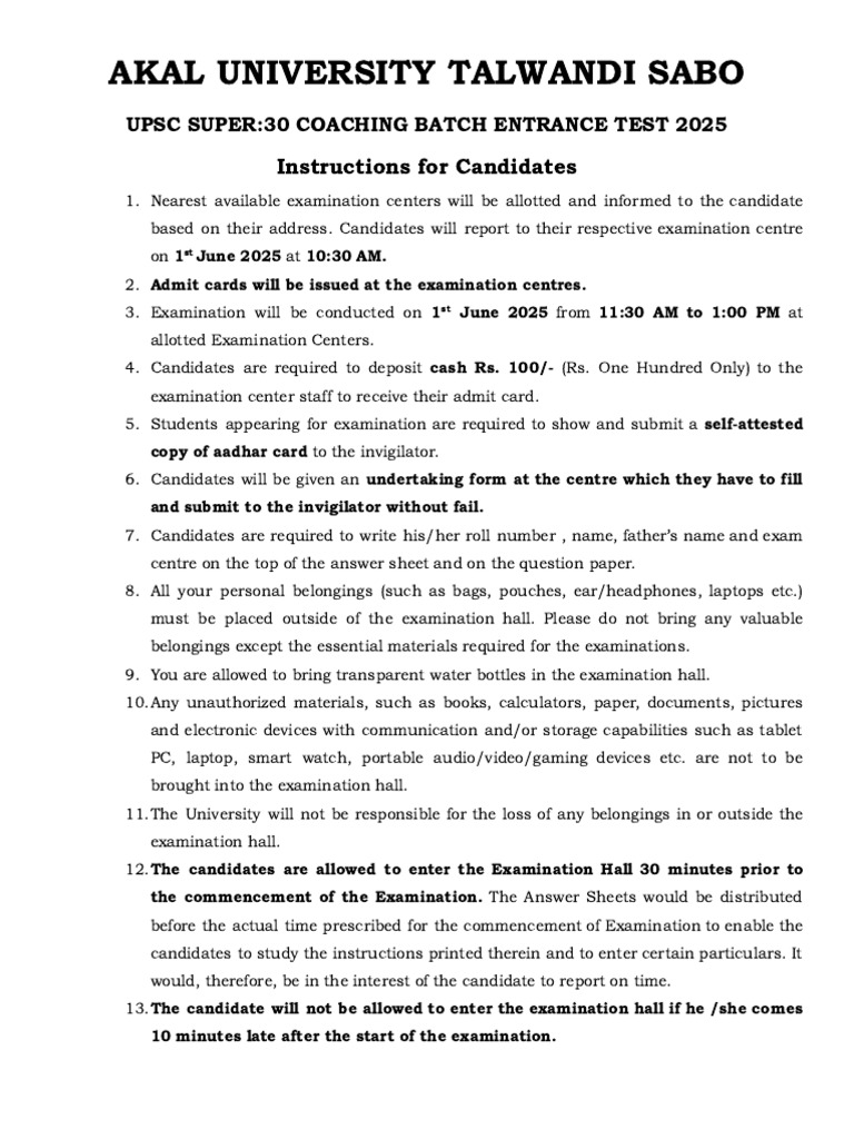 UPSC Coaching Entrance (Instructions & Exam Centres) - Compressed | PDF | Punjab