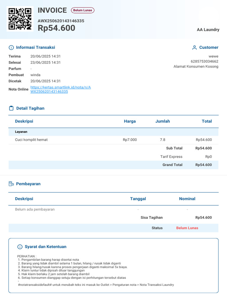 Invoice: AWX250620143146335 AA Laundry | PDF
