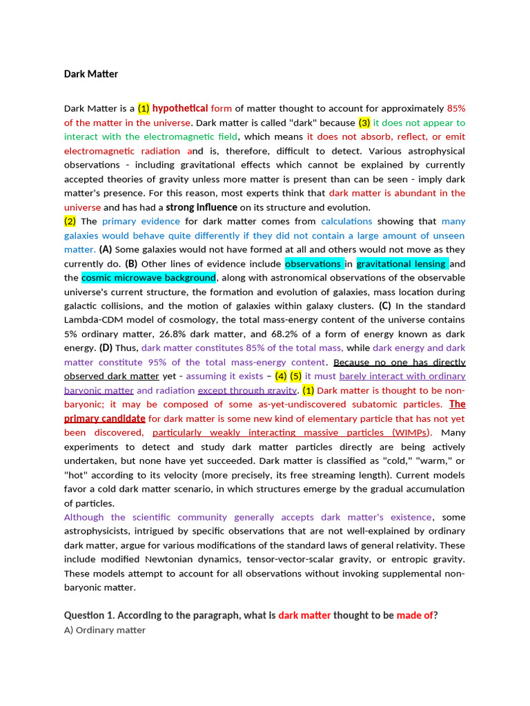 Reading Comprehension Practice Test | PDF | Dark Matter | Matter