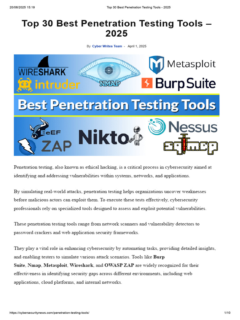 Top 30 Best Penetration Testing Tools - 2025 | PDF | Penetration Test ...