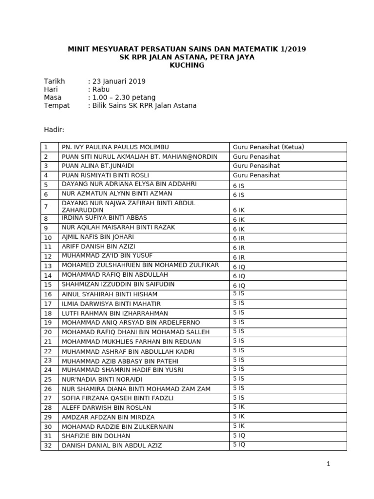 Minit Mesyuarat P. Sains & Matematik 2019 | PDF