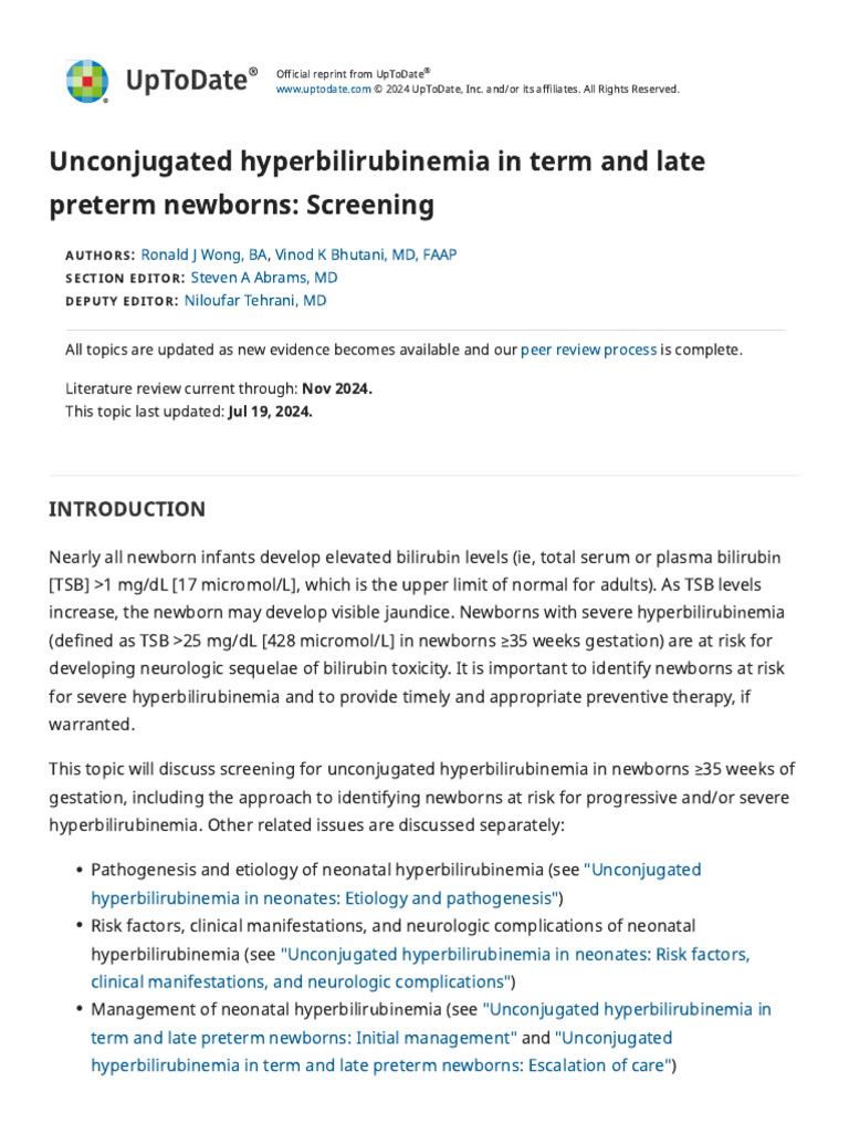 Screening Unconjugated Hyperbilirubinemia | PDF | Medical Specialties ...