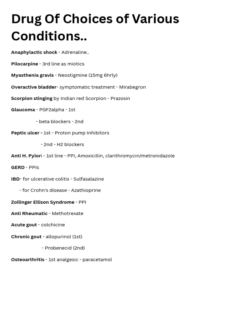 Essential Medications for Various Conditions | PDF