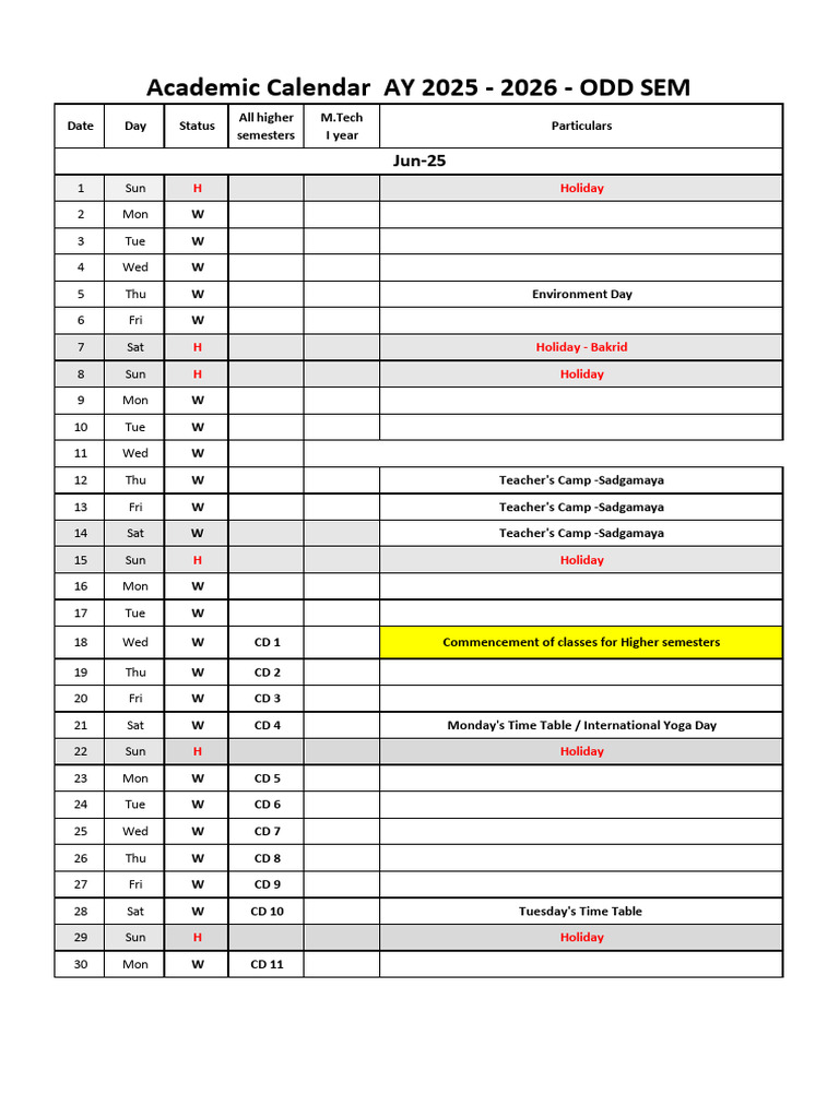 Academic Calendar AY 2025 2026 OddSemester | PDF | Academic Term ...