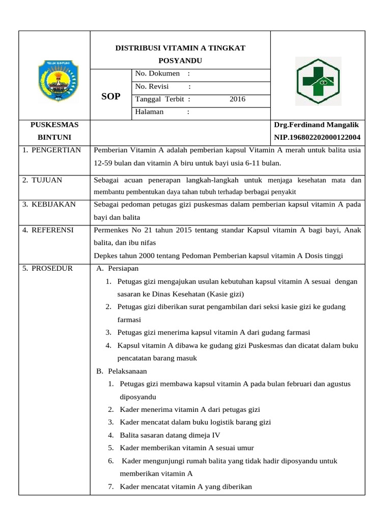 SOP Distribusi Vitamin A | PDF