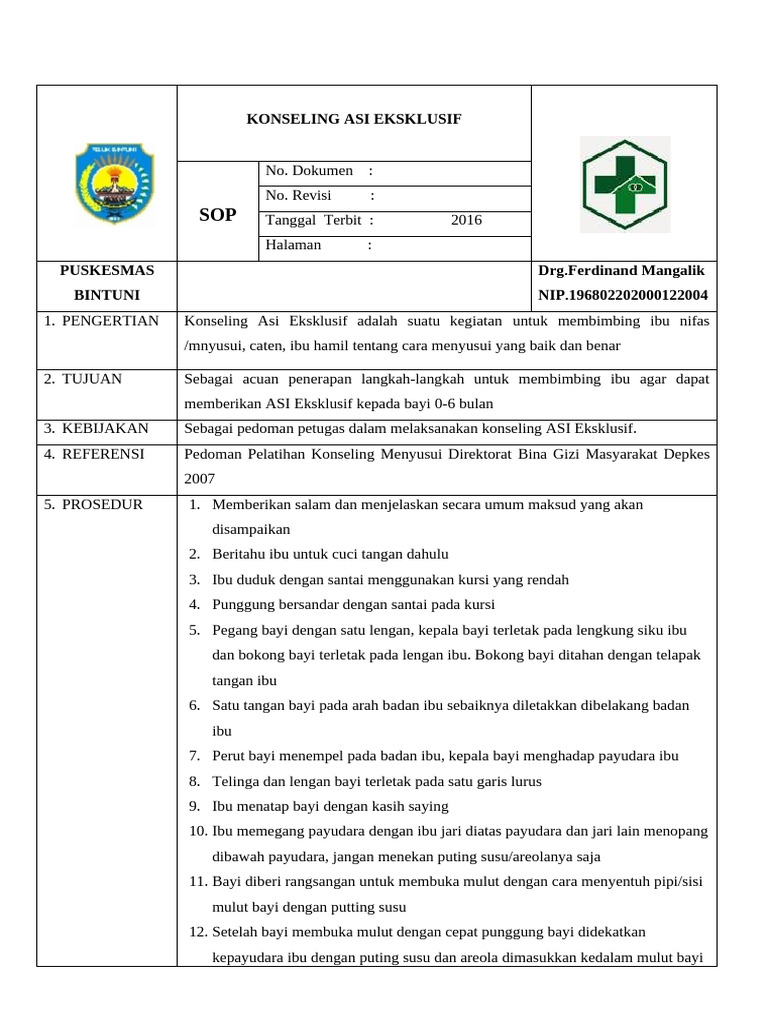 SOP Konseling ASI Eks | PDF