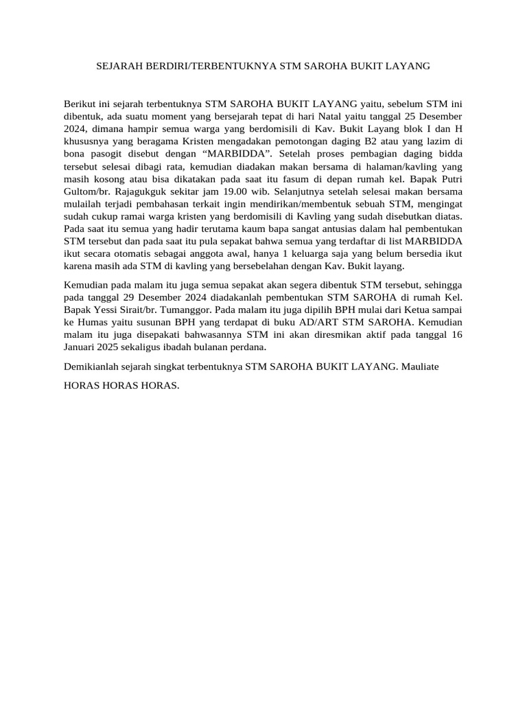 Sejarah Berdirinya STM Saroha Bukit Layang | PDF