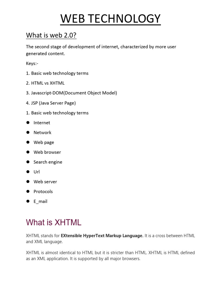 Web Technology Bca 6th Sem | PDF | Xhtml | Html