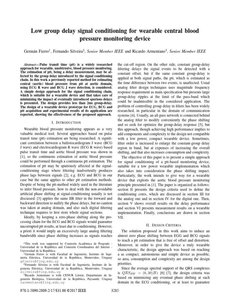 Low Group Delay Signal Conditioning For Wearable Central Blood Pressure Monitoring Device Filter ...