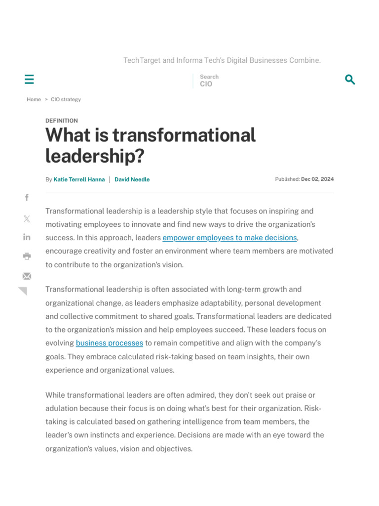 What Is Transformational Leadership | PDF | Transformational Leadership | Leadership