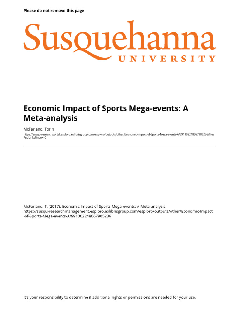 Economic Impact of Sports Mega-Events | PDF | Cost Of Living | Meta ...