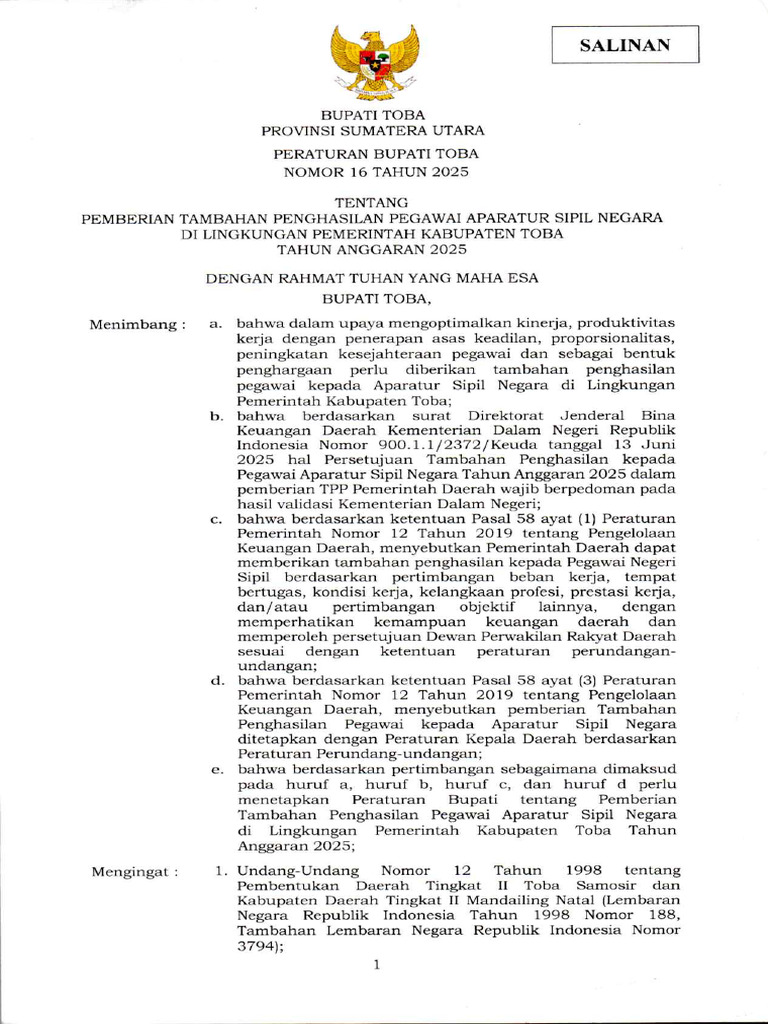 Perbup Tpp 2025 Perangkat Daerah | PDF