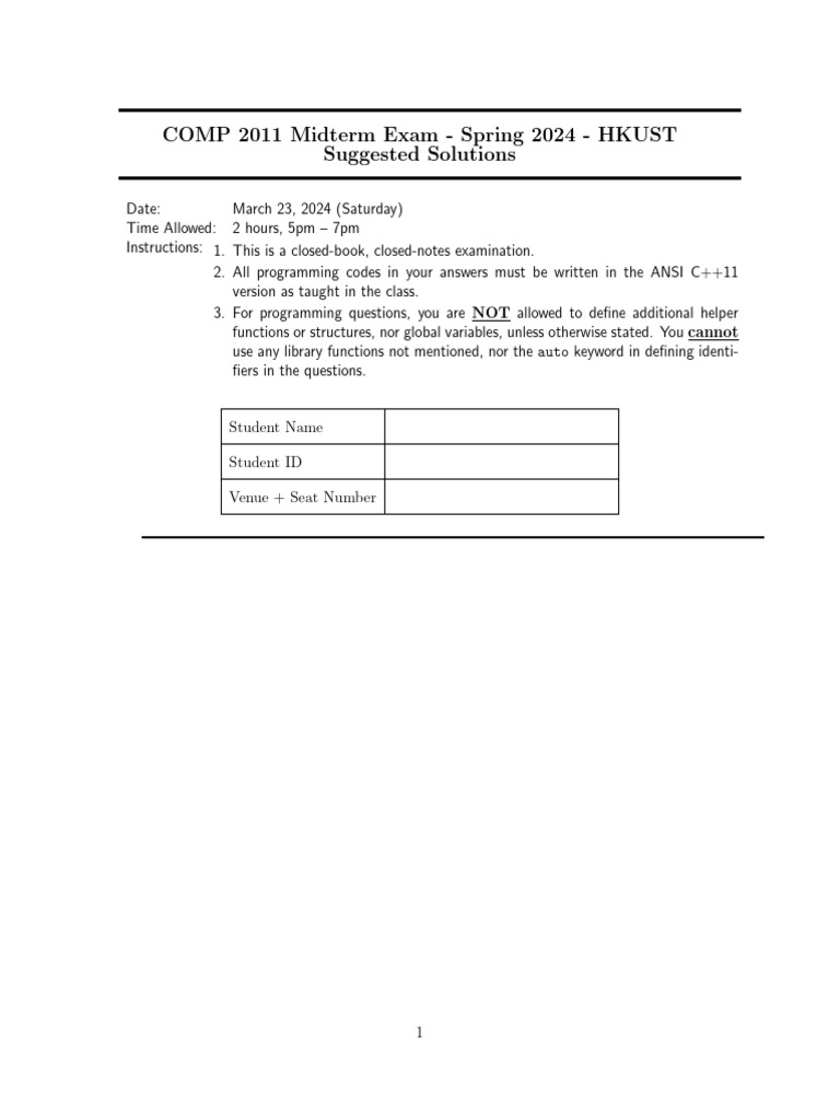 Comp2011 s2024 Midterm Solution | PDF | Namespace | Object Oriented Programming
