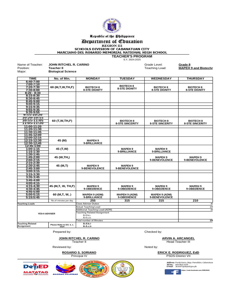 New g8 Ritsel Teacher and Class Program | PDF | Life Sciences | Biotechnology