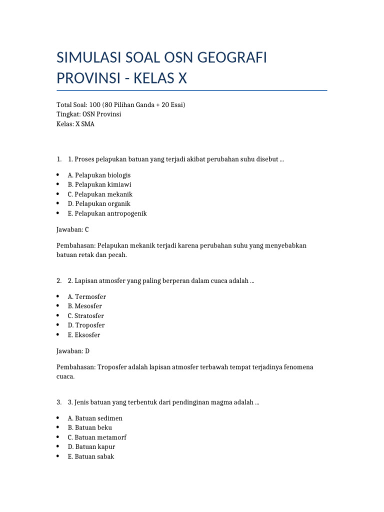 100 Soal OSN Geografi KelasX-8 | PDF