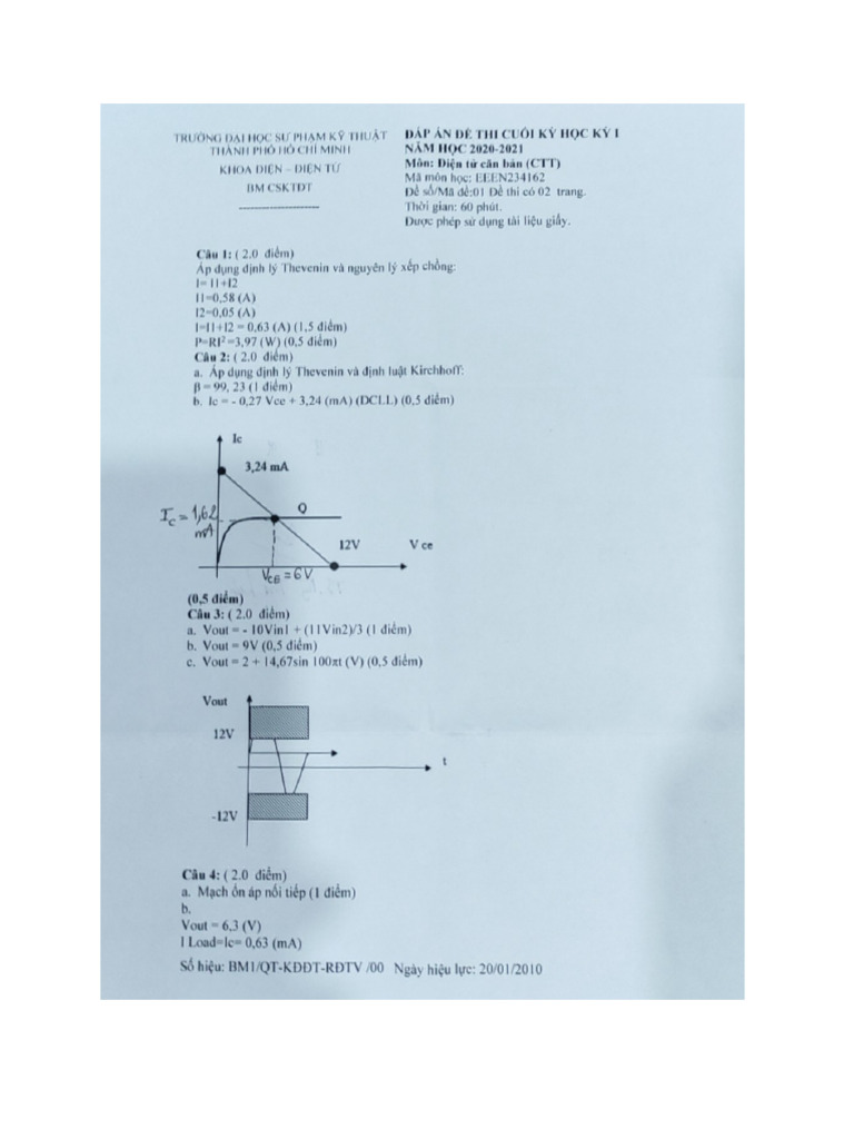 Da DTCB CNTT 2021 Hki de Thi Dien Tu Co Ban SPKT | PDF