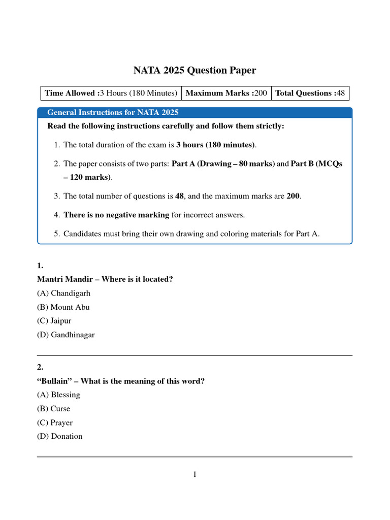 NATA Question Paper | PDF