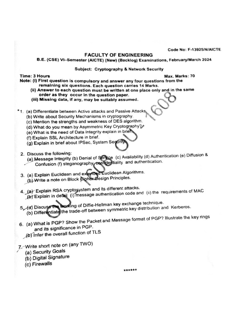 Network Security and Cryptography - 2023-2024 | PDF