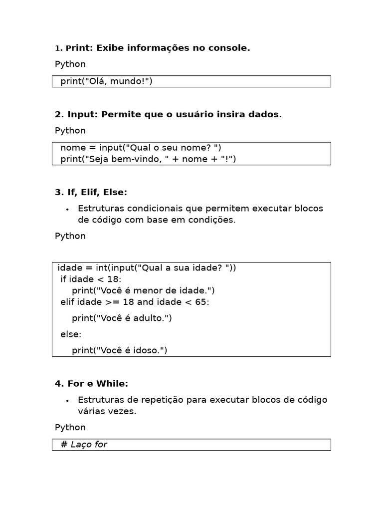 Resumo Comandos Básicos Python | PDF