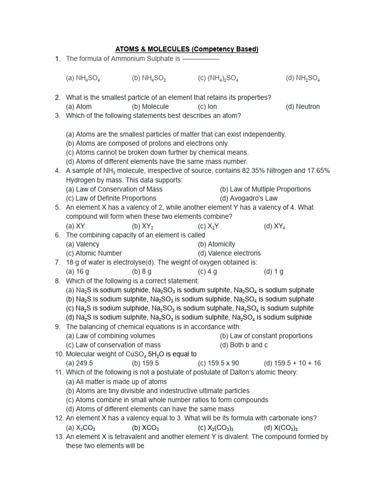 1330 C 19231 Atoms & Molecules, CBQ | PDF | Atoms | Ion