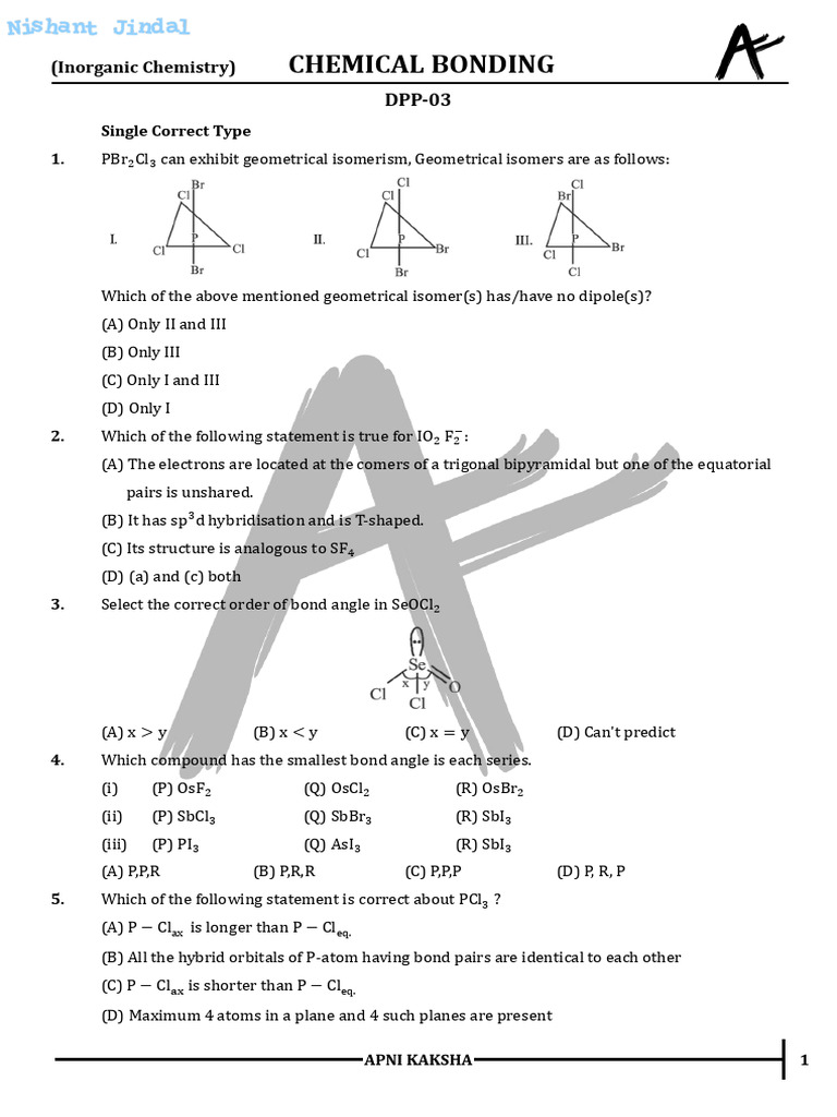 DPP - 03 Chemical Bonding NJ - 247 | PDF | Isomer | Atomic