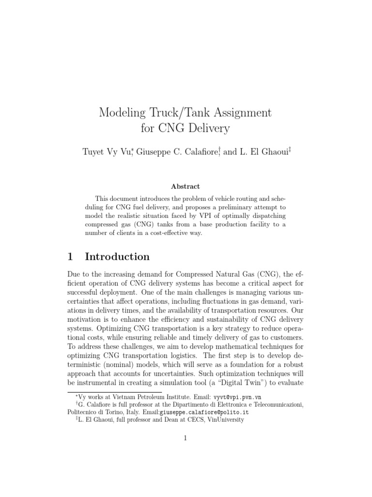 Modeling TruckTank Assignment For CNG Delivery | PDF | Fuel Economy In ...