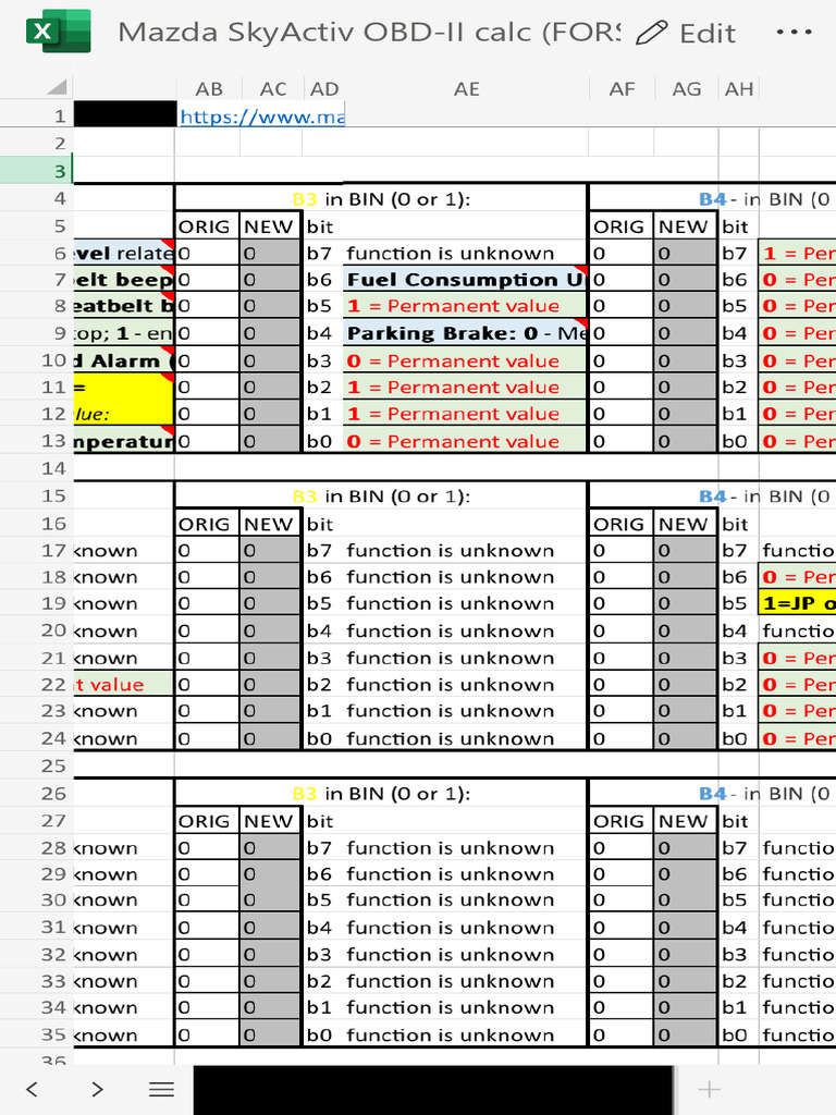 Mazda SkyActiv OBD-II Calc (FORScan) v7.09.Xlsx - Microsoft Excel Online | PDF