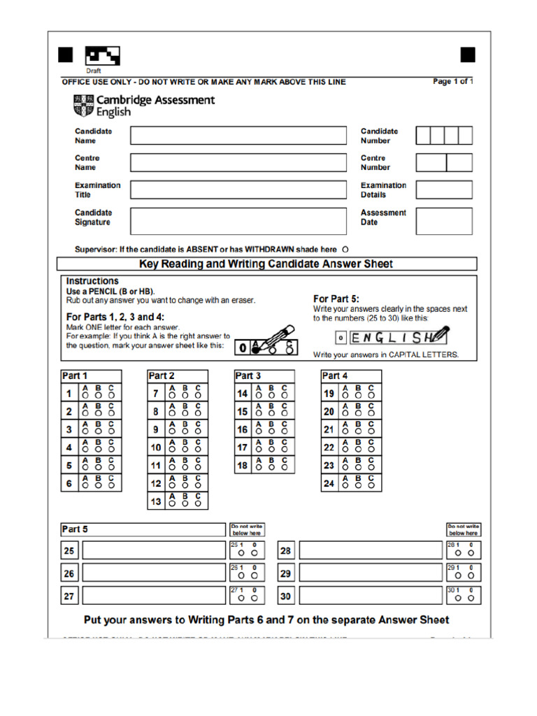 KET Sample Answer Sheet - E68e0191 c171 4f03 Afdc d7187405739d | PDF