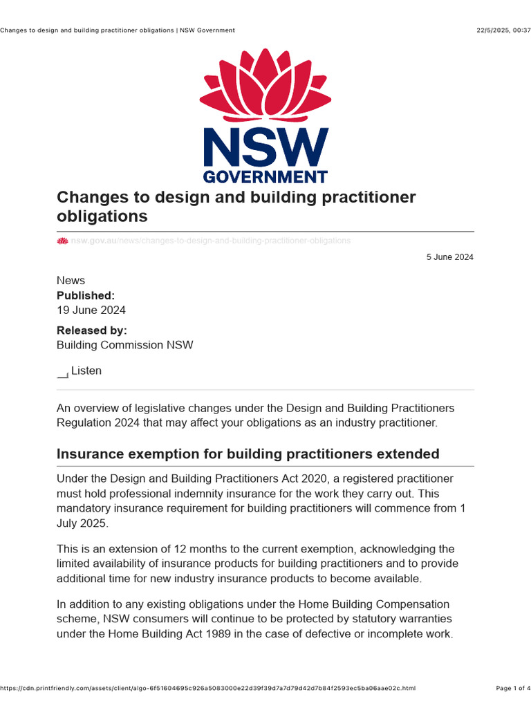 NSW Building Practitioner Obligations Update | PDF | Insurance | Heat Pump